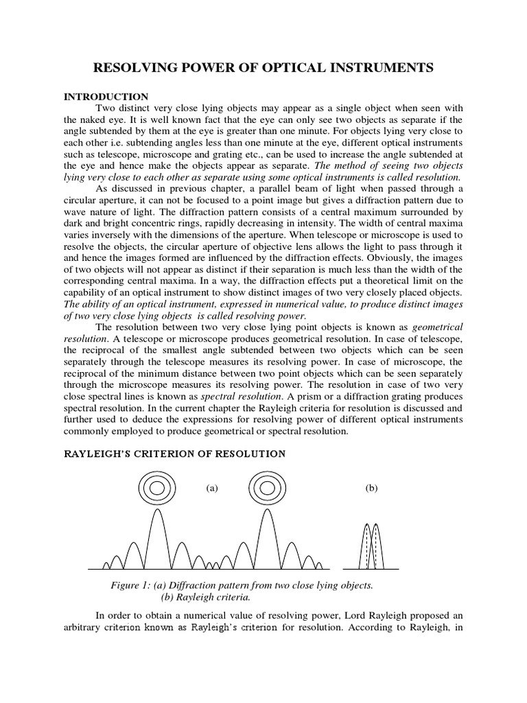 Resolving Power of Optical Instruments | Download Free PDF | Angular Resolution | Diffraction