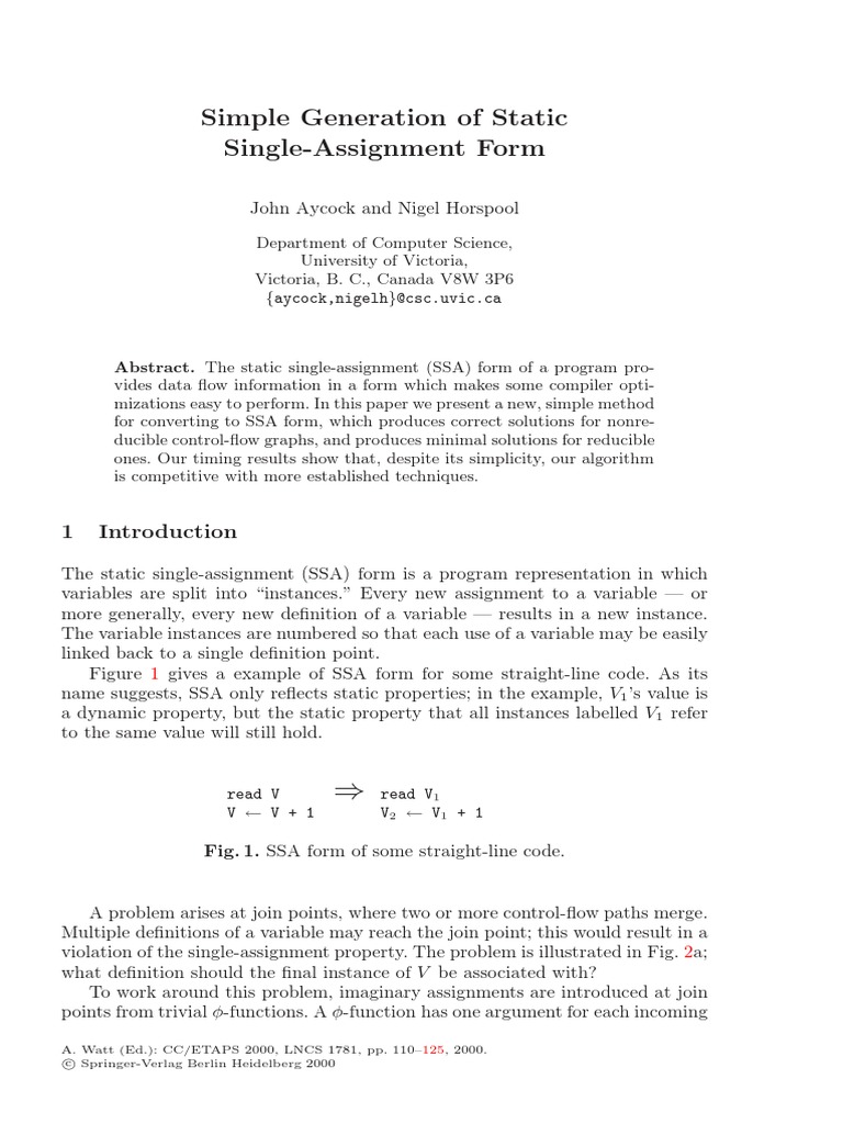 Abstract. The Static Single-Assignment (SSA) Form of A Program Pro | PDF | Discrete Mathematics ...