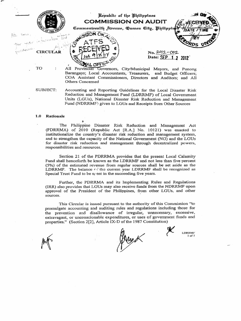 5% LDRRMF Coa Circular | PDF | Fund Accounting | Emergency Management