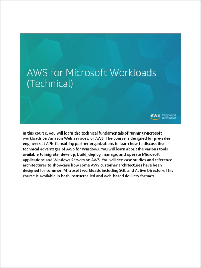 Microsoft Workloads in AWS | PDF | Amazon Web Services | Cloud Computing