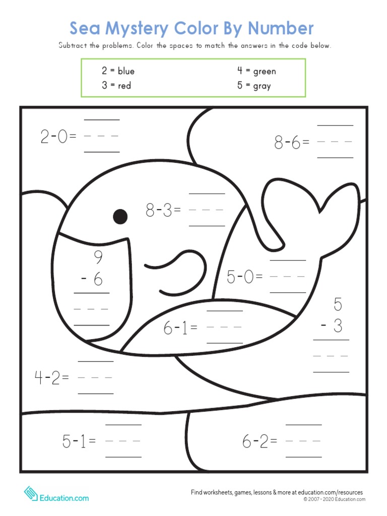 Sea Mystery Color by Number: 2 Blue 3 Red 4 Green 5 Gray | PDF