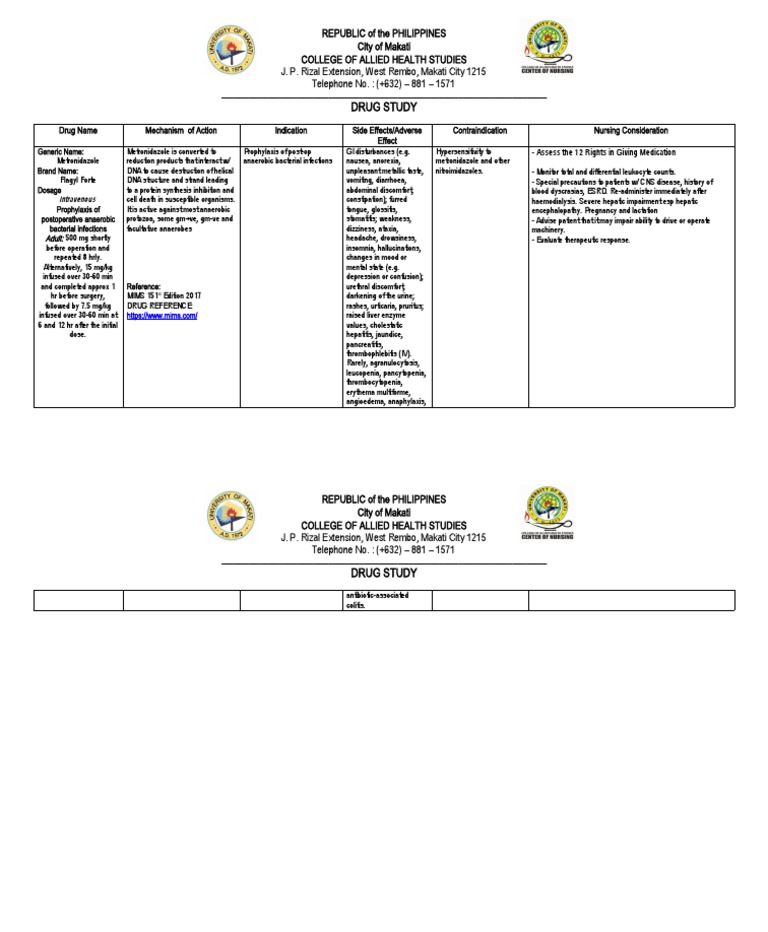 Metronidazole Drug Study | PDF | Medical Specialties | Drugs