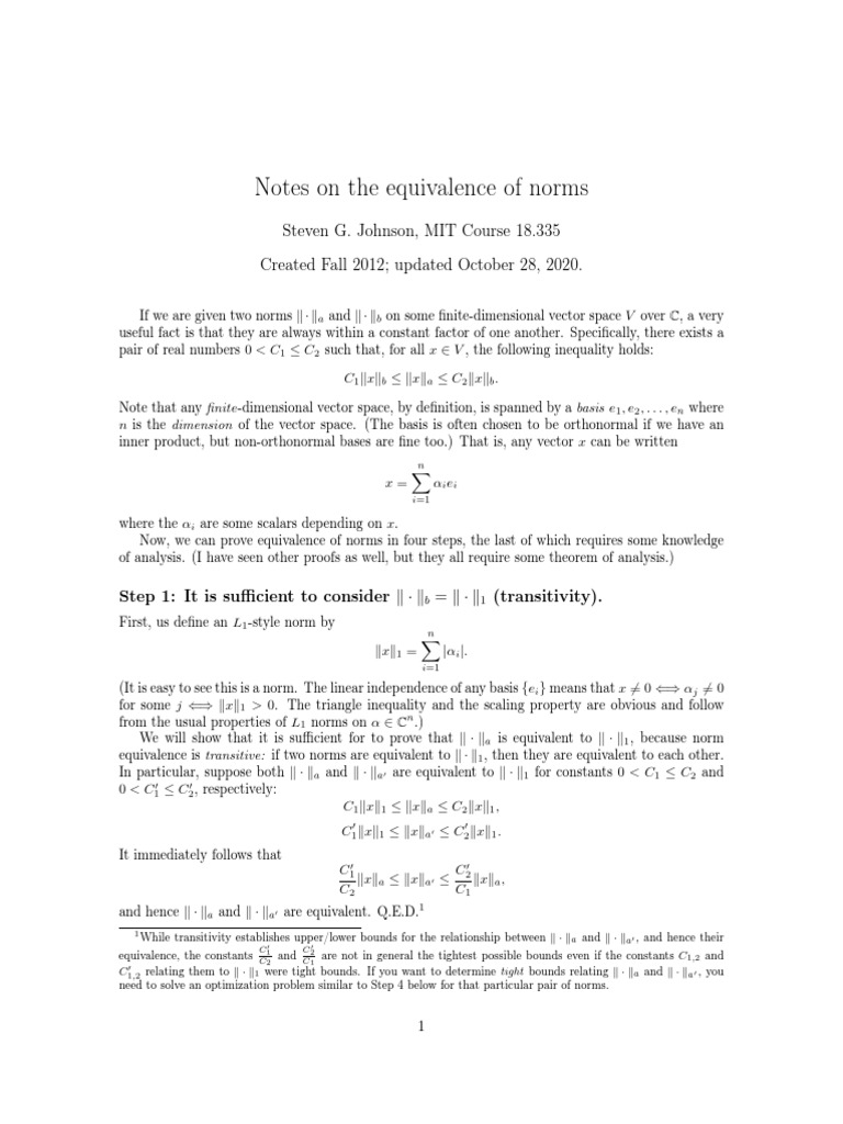 Norm Equivalence | PDF | Basis (Linear Algebra) | Norm (Mathematics)