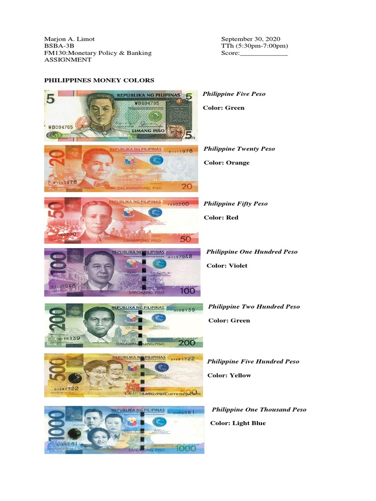 Philippine Currency Color Guide | PDF