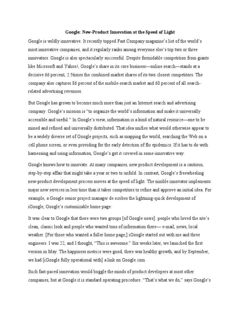 Case Study On Google | PDF | Innovation | Internet