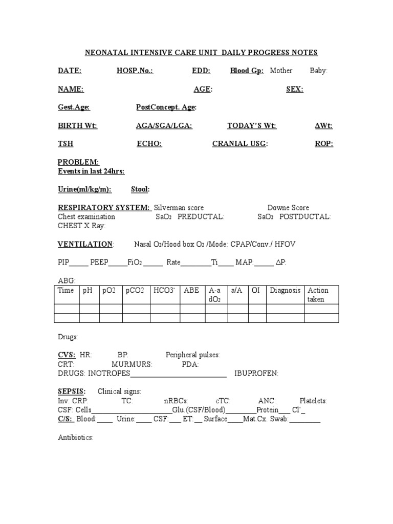 Neonatal Intensive Care Unit Daily Progress Notes | PDF