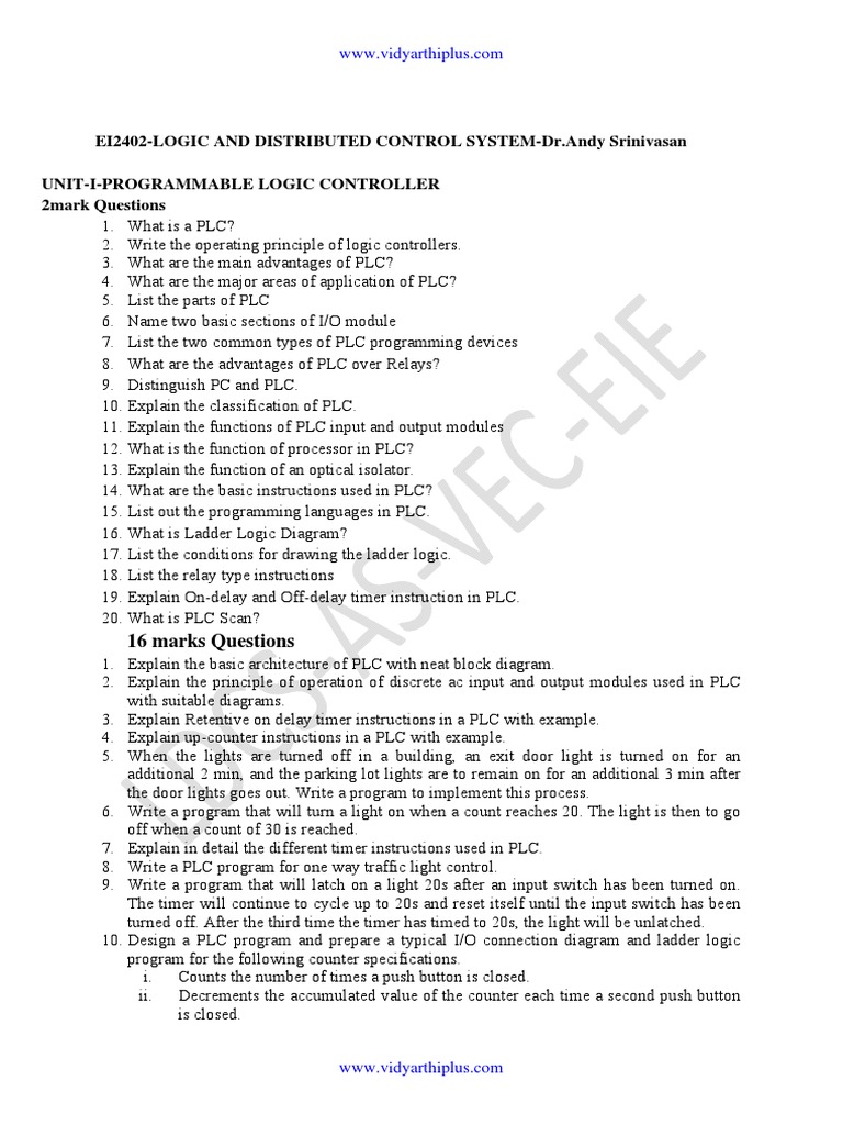 EI2402-Logic and Distributed Control System QB PDF | PDF | Programmable Logic Controller | Scada