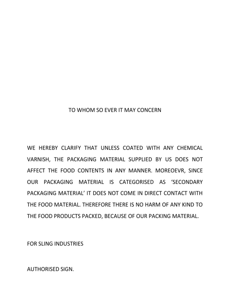 Food Grade Certificate | PDF