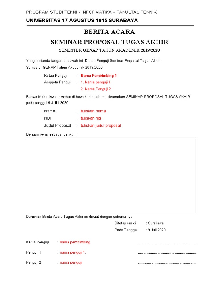 Template Berita Acara Seminar Proposal Tugas Akhir | PDF | Seni