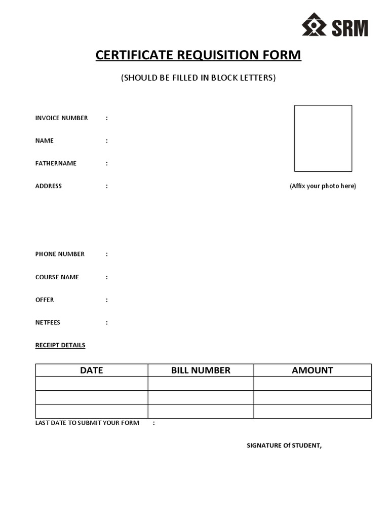 Certificate Requisition Form Template | PDF