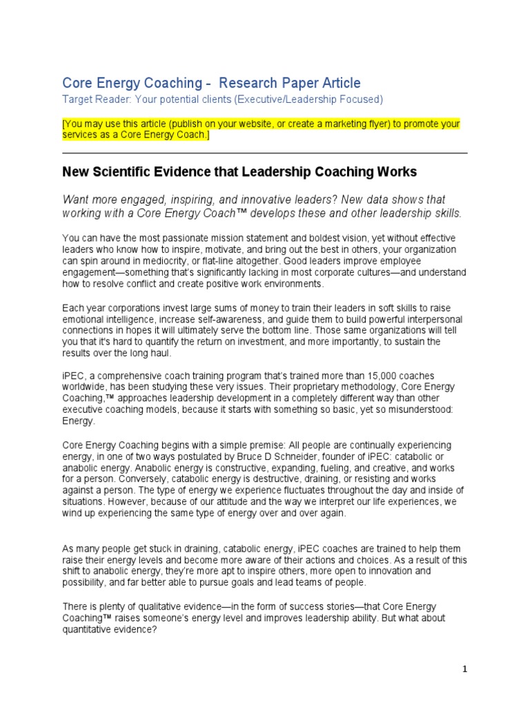 Core Energy Coaching - Research Paper Article: New Scientific Evidence ...