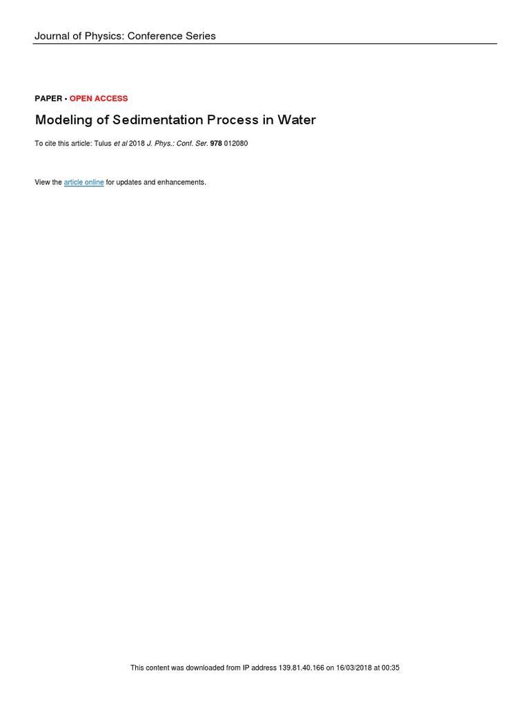 Modeling of Sedimentation Process in Water PDF | PDF | Water Purification | Fluid Dynamics