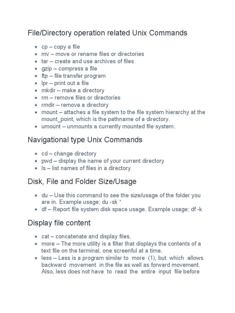 A Comprehensive Guide to Common Unix Commands for File, Directory, Disk, and Process Management ...