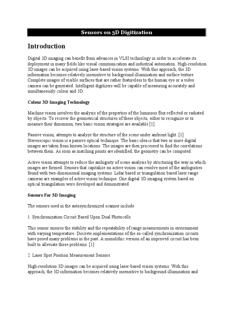 Sensors On 3D Digitization | PDF | Computer Vision | Stereoscopy