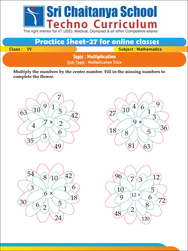 Math Class 4 Practice Sheet-27 | PDF