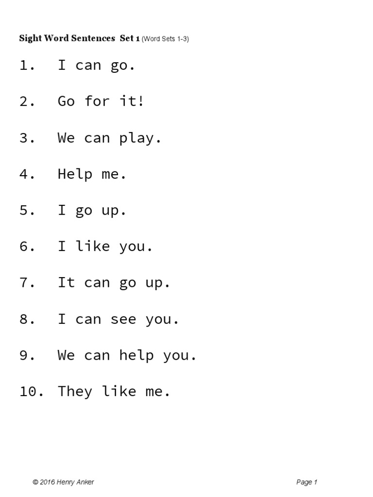 Sight Word Sentences Printable | PDF