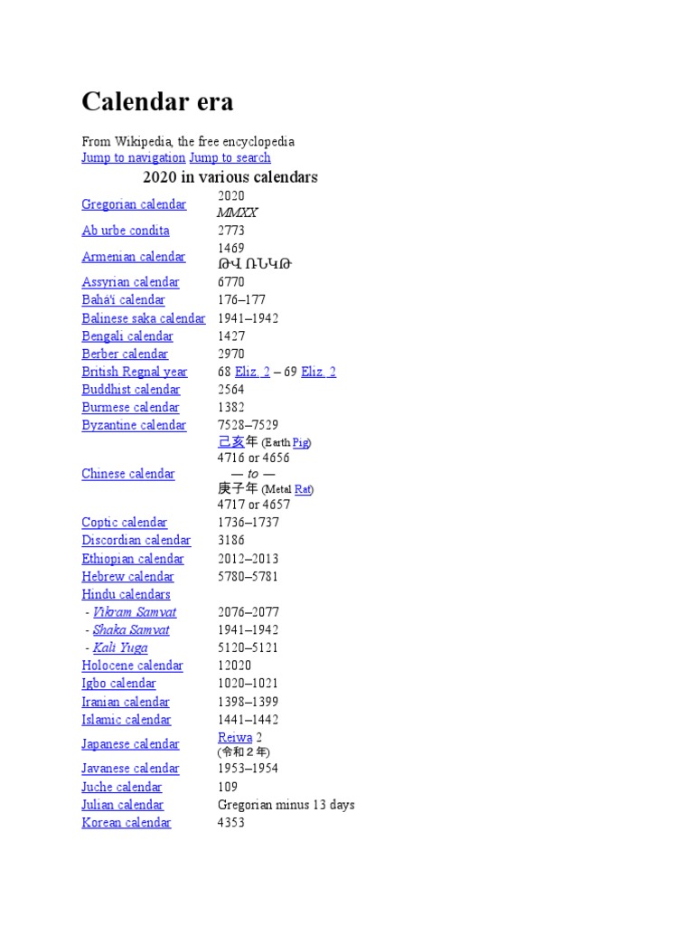 Calendar Era: 2020 in Various Calendars | PDF | Anno Domini | Calendar