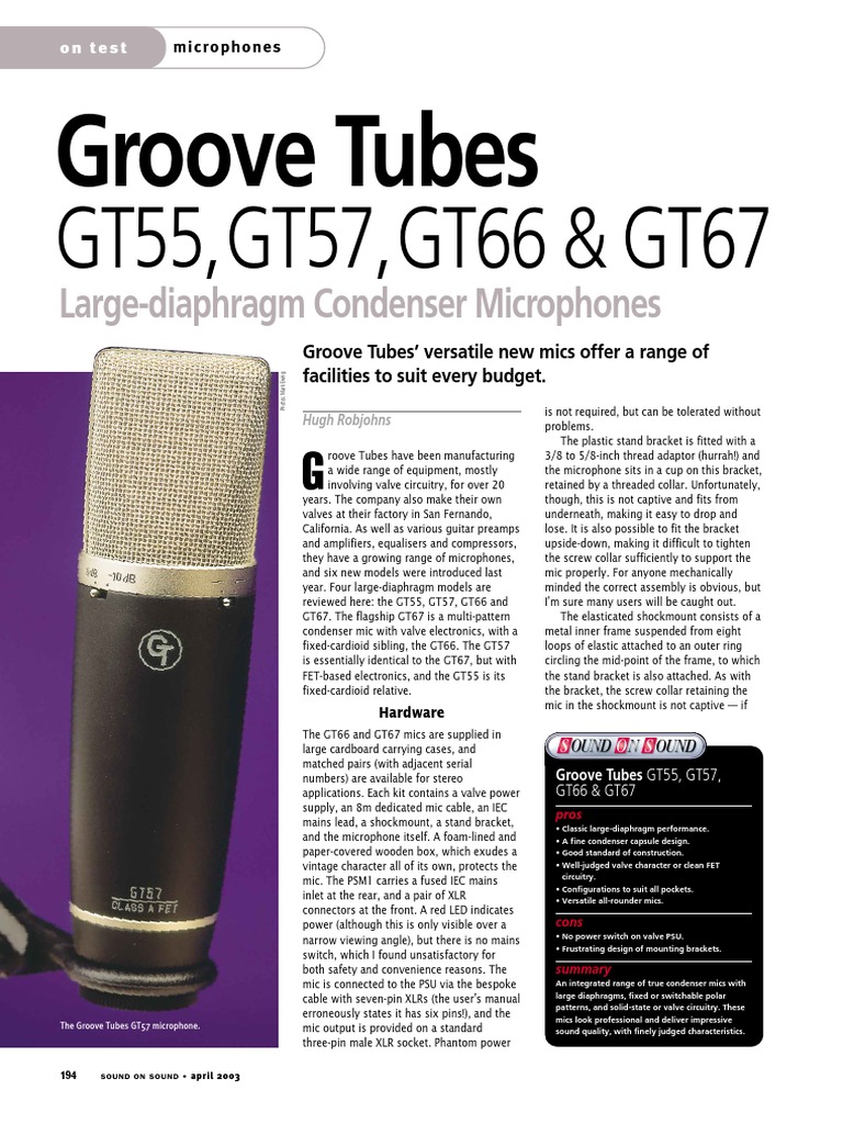 GT55, GT57, GT66 & GT67: Groove Tubes | PDF | Microphone | Vacuum Tube