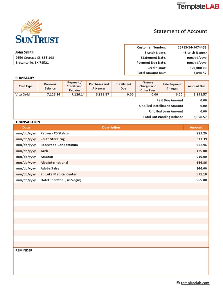 Bank Statement Template 4 - TemplateLab | PDF | Payments | Financial ...
