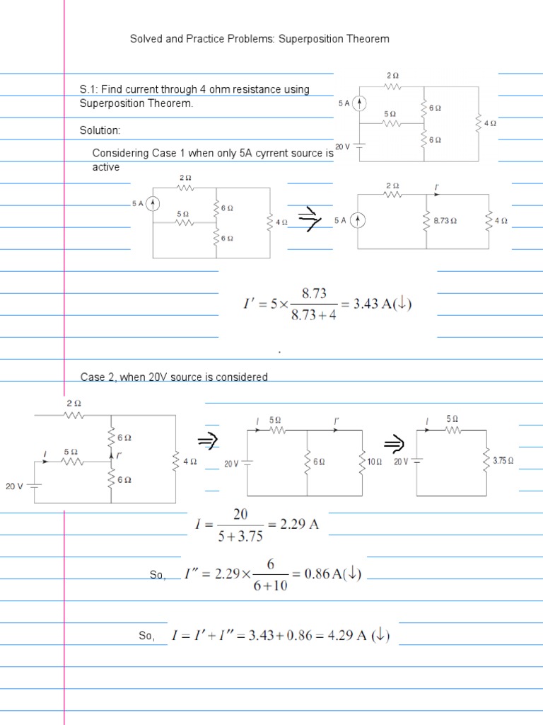 Solved and Practice Problems: Superposition Theorem | PDF Solved and Practice Problems: Superposition Theorem | PDF