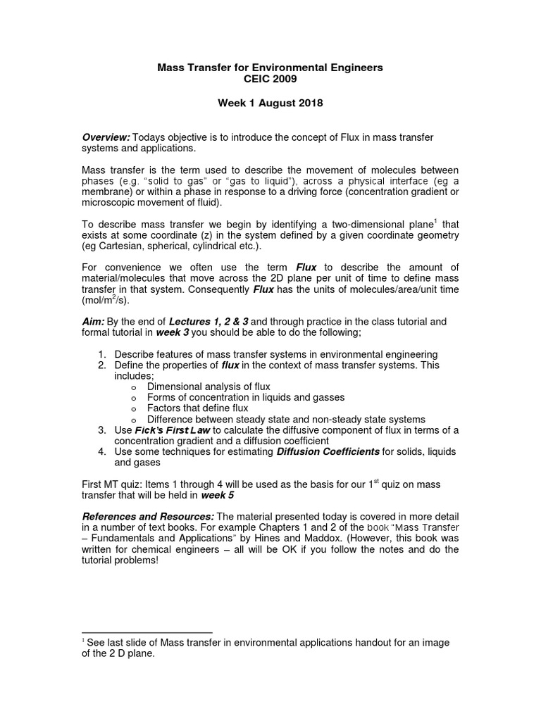 MT Lecture 1 | PDF | Diffusion | Flux