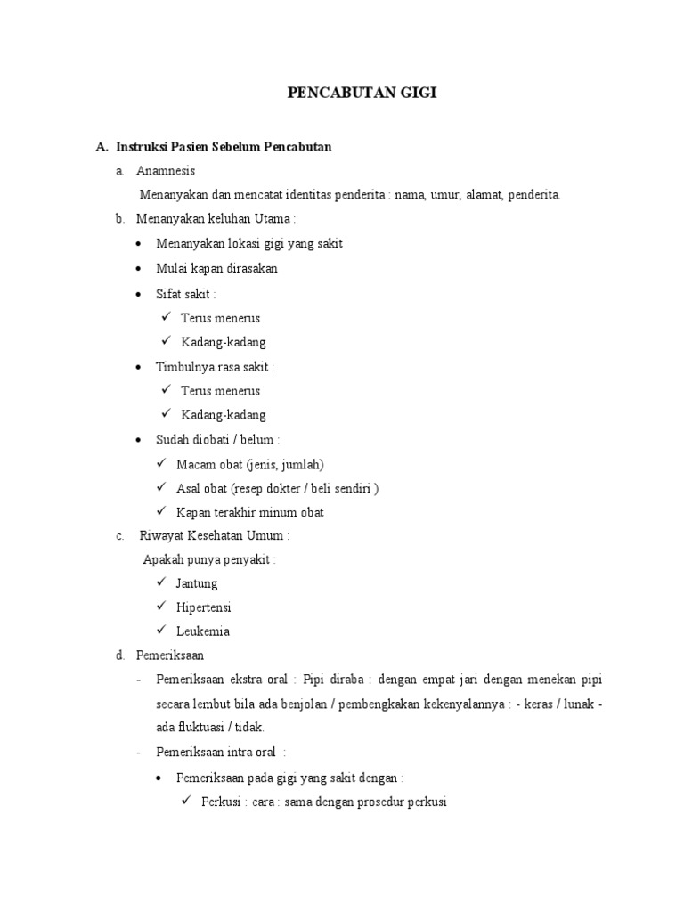 Tahapan Instruksi Pasien Pencabutan | PDF | Sains & Matematika