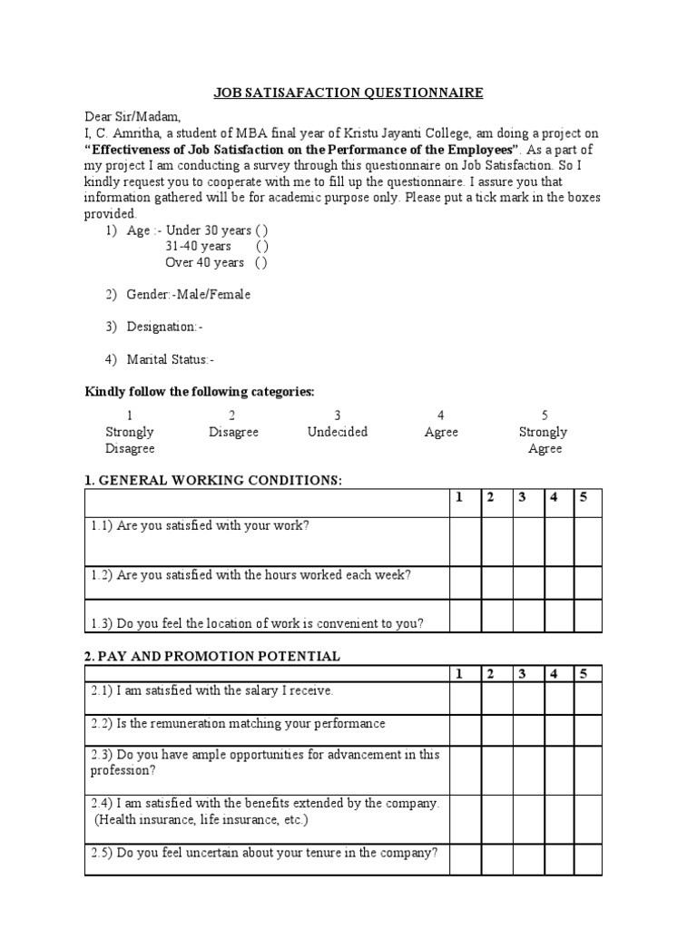 Job Satisfaction Survey Form | PDF | Job Satisfaction | Psychology