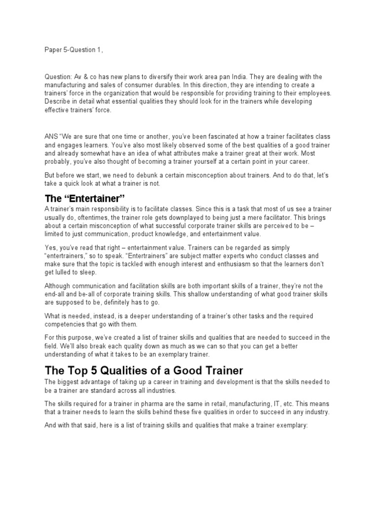 The Top 5 Qualities of A Good Trainer | PDF | Instructional Design ...
