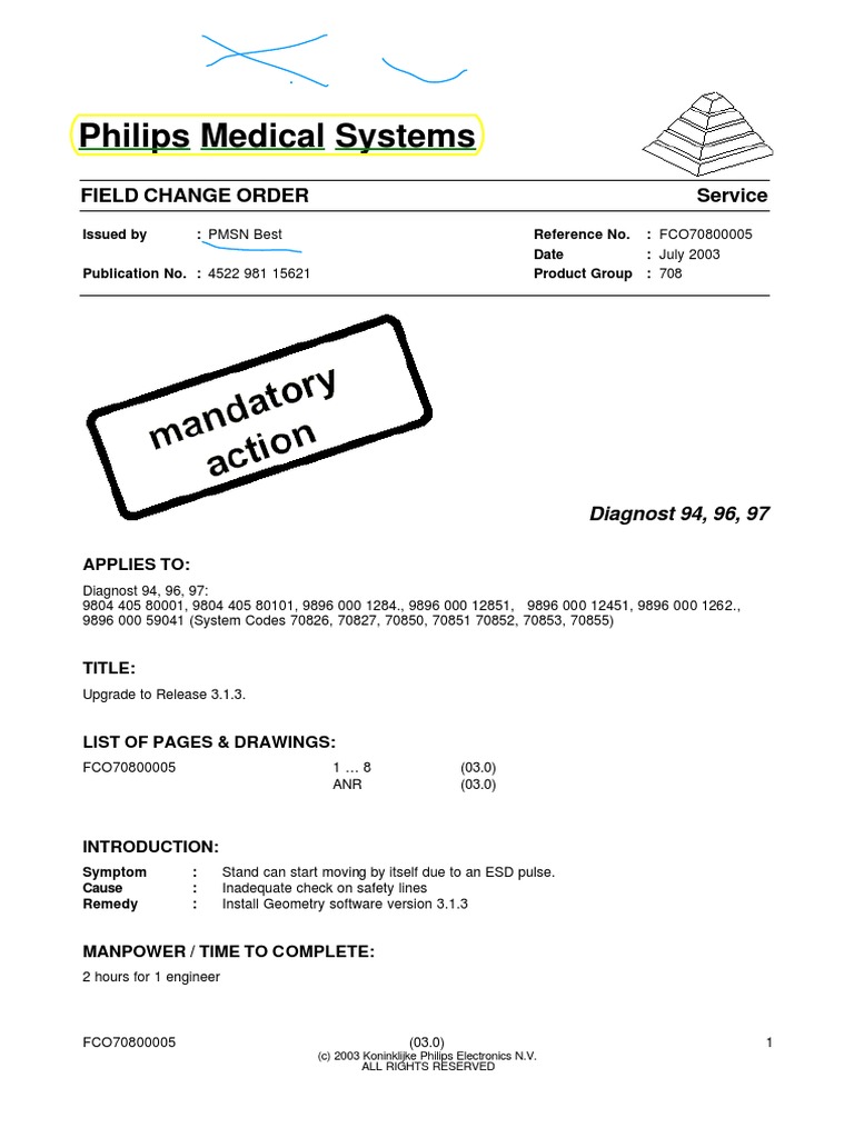 Philips Medical Systems: Field Change Order Service | PDF ...