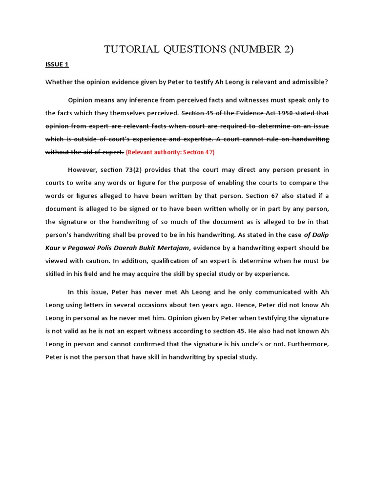 Tutorial Question On Character Evidence | PDF | Expert Witness | Expert