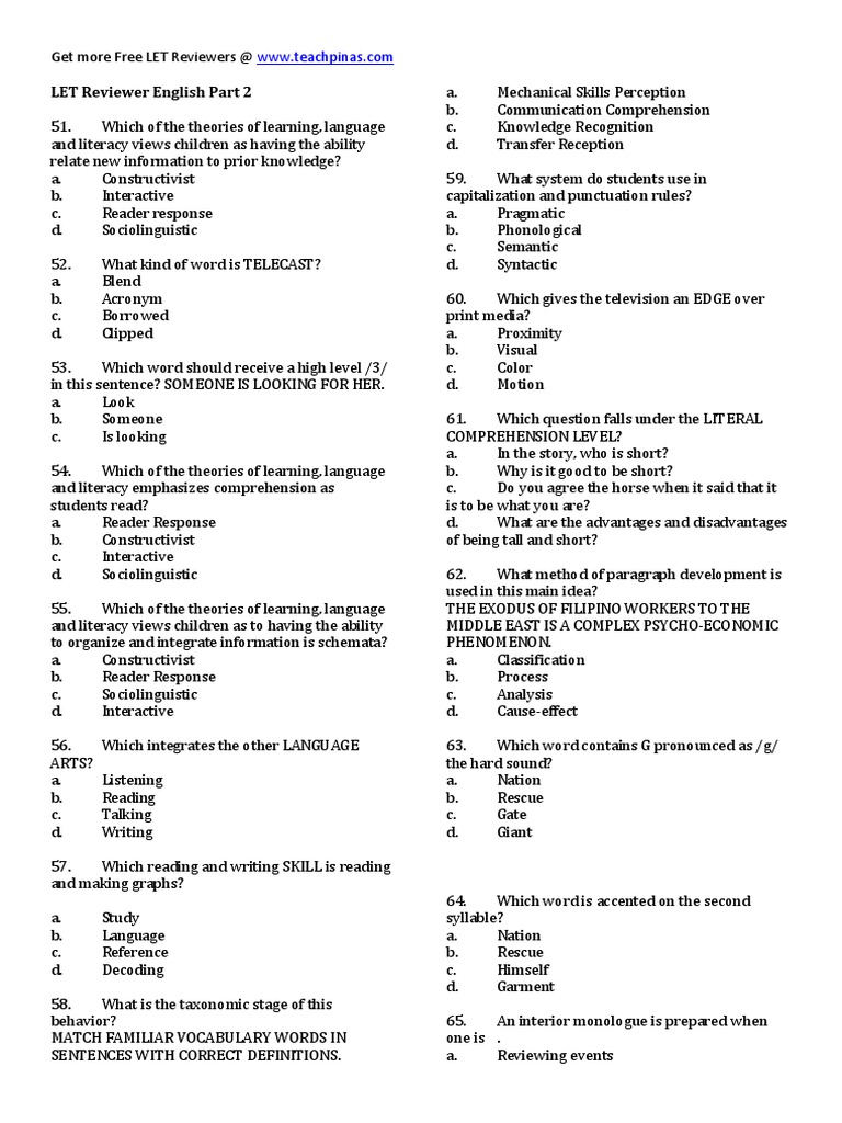 Part 2 English | PDF | Reading Comprehension | Literacy