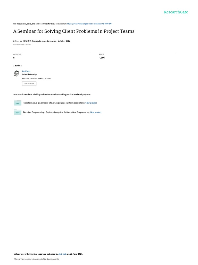 Client Problem-Solving Seminar in OR | PDF | Mathematical Optimization ...