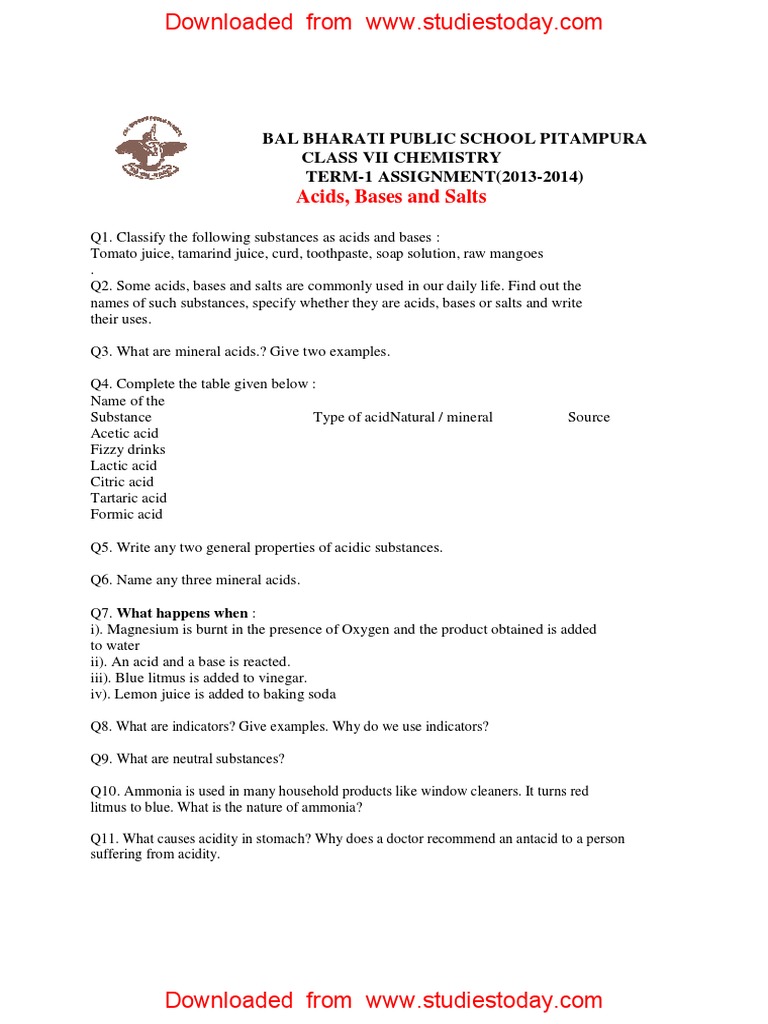 CBSE Class 7 Science - Acids Bases | PDF | Cooking, Food & Wine ...