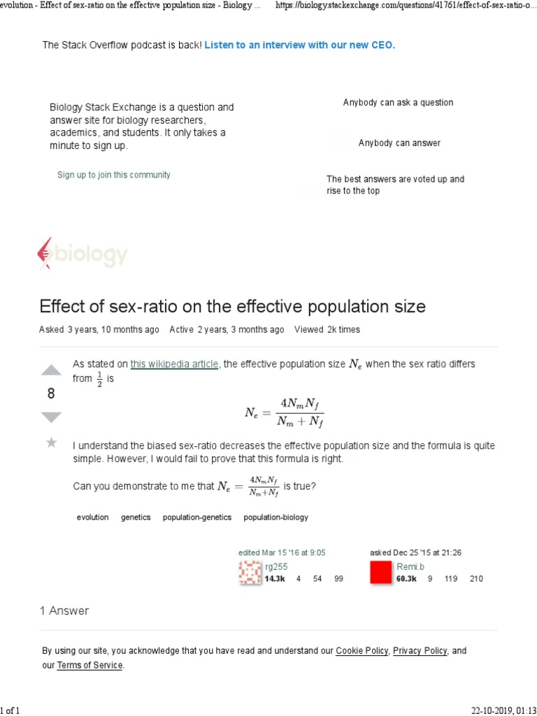Effective Pop Size Acc To Sex Ratio | PDF