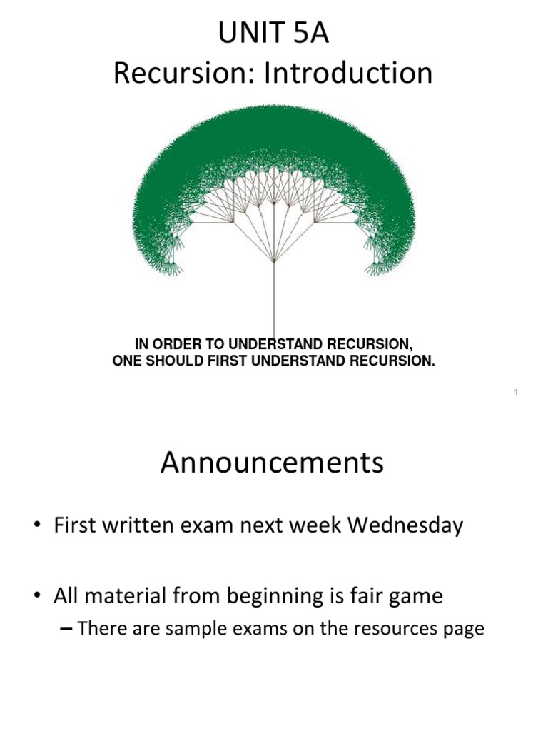 Unit 5A Recursion: Introduction: in Order To Understand Recursion, One ...