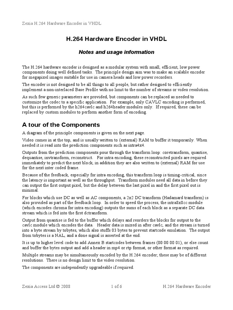 H264 Encoder Manual PDF | PDF | Data Compression | Vhdl