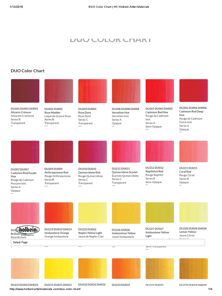 DUO Color Chart - HK Holbein Artist Materials | PDF | Blue | Red