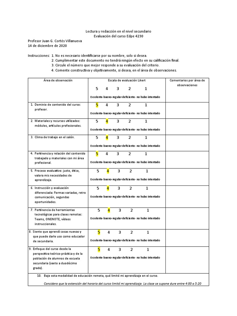 Evaluación Curso EDPE 4230 #3 | PDF | Evaluación | Modificación de ...