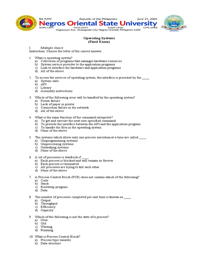 OS Final Exam Review | PDF | Operating System | Process (Computing)