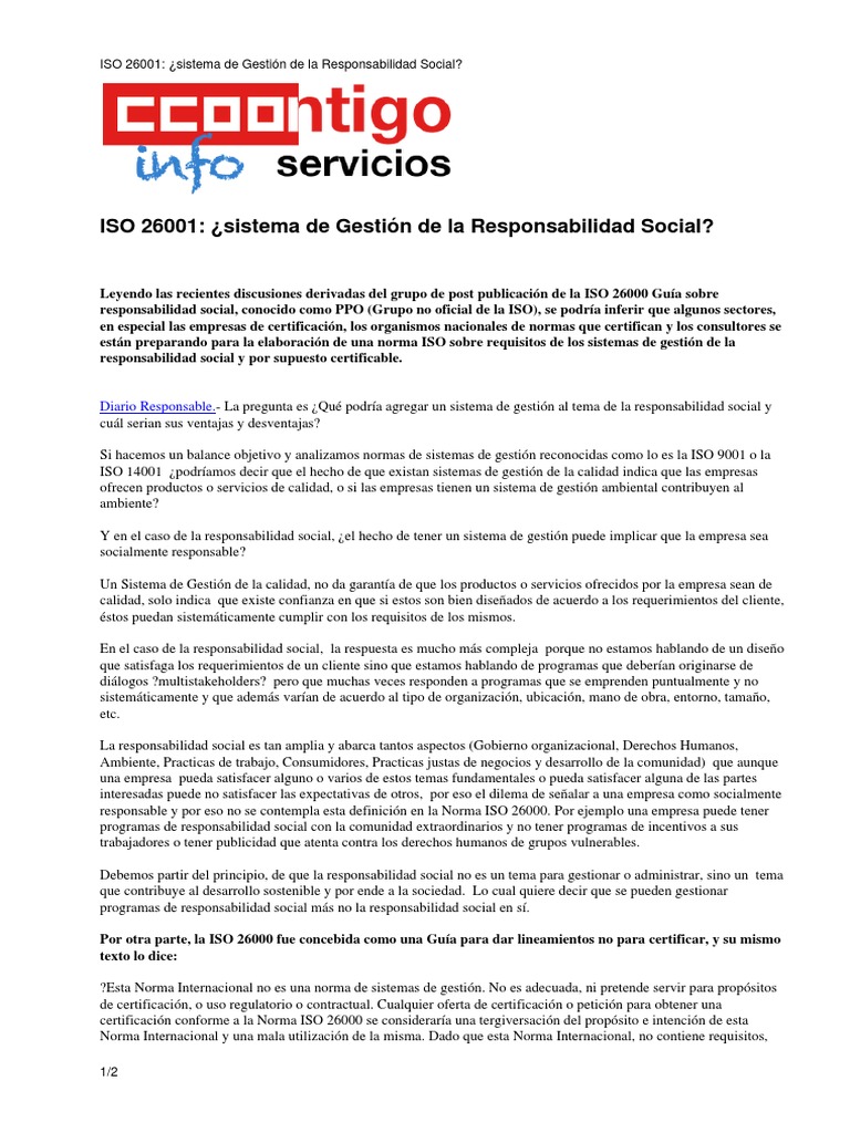 ISO 26001: ¿Sistema de Gestión de La Responsabilidad Social? | PDF ...