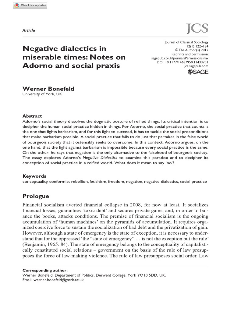Negative Dialectics in Miserable Times | PDF | Theodor W. Adorno | Dialectic