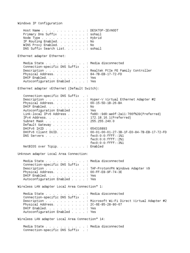 Ipconfig All | Download Free PDF | Internet Protocols | Computer Network