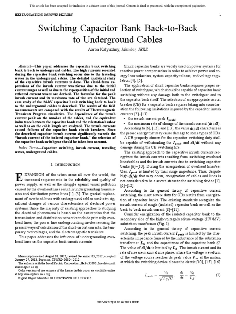 Switching Capacitor Bank Back-to-Back To Underground Cables: Aaron ...