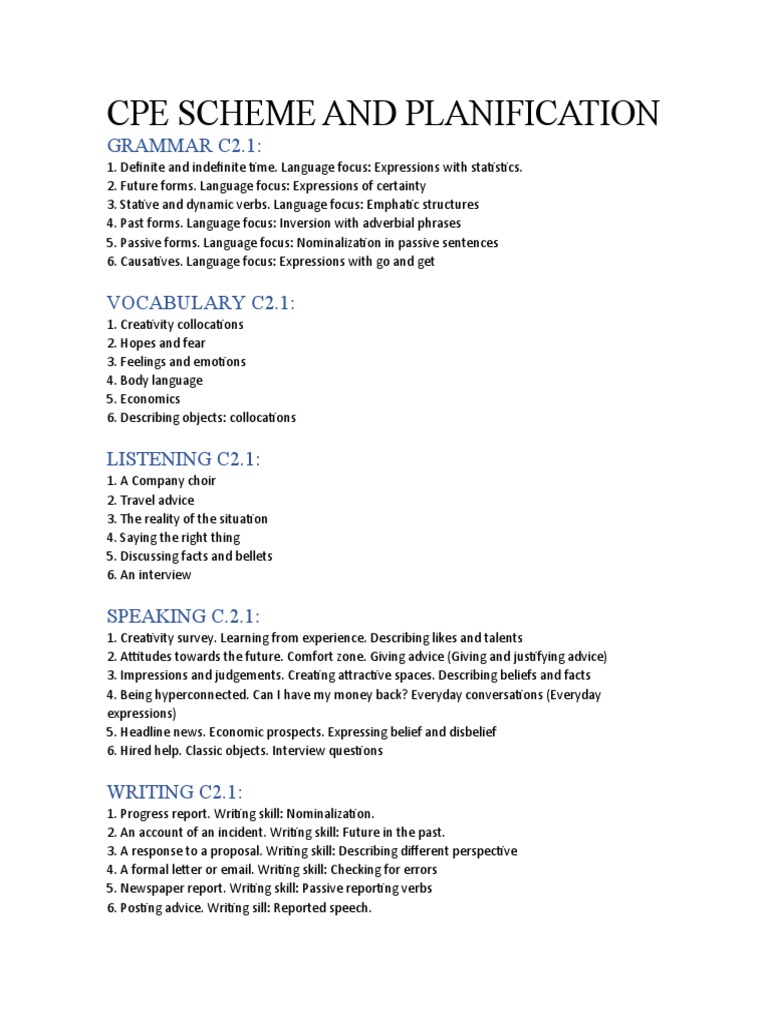 CPE C2.1 Language Skills Overview | PDF
