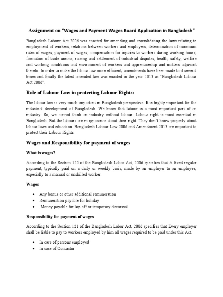 Assignment On "Wages and Payment Wages Board Application in Bangladesh ...