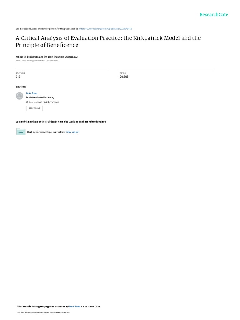 A Critical Analysis of Evaluation Practice: The Kirkpatrick Model and ...