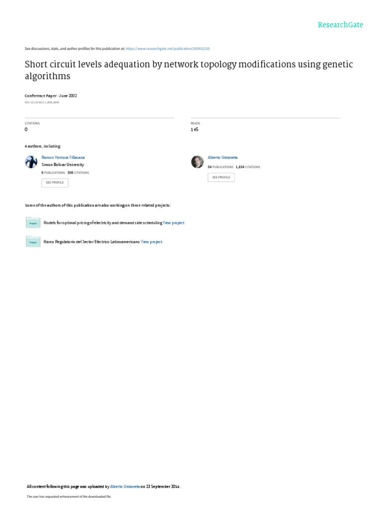 Short Circuit Levels Adequation by Network Topology Modifications Using Genetic Algorithms | PDF ...