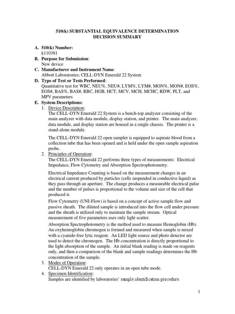 510 (K) Substantial Equivalence Determination Decision Summary A. 510 ...