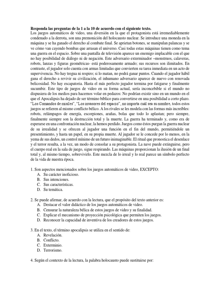 Prueba 2 Comprensión PDF | PDF | Videojuegos | Agitación