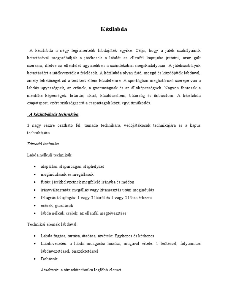 Kézilabda Technikája PDF | PDF